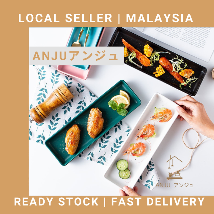 Nordic Ceramic Rectangular Sushi Long Plate Dessert Cake Snack Pastry ...