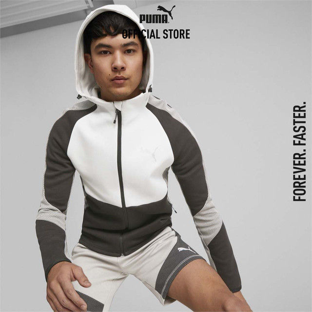 PUMA BASICS - เสื้อฮู้ดผู้ชายซิปเต็มตัว EVOSTRIPE สีเทา - 67593014 ...