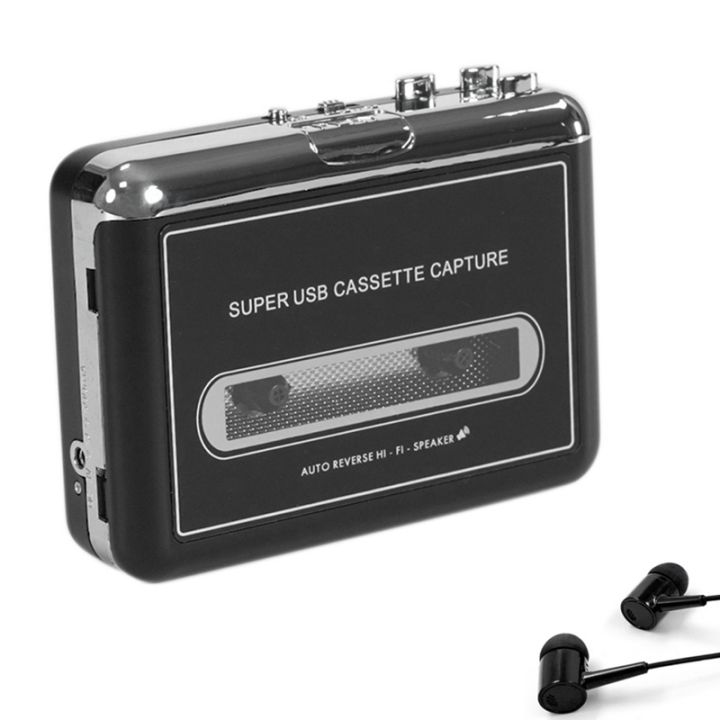 Portable Stereo USB Cassette Player Black Plastic with Loudspeaker ...