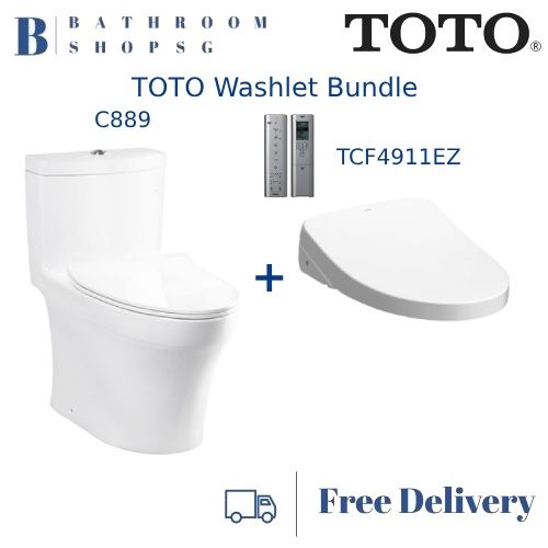 TOTO One piece Rimless Toilet Bowl C889 bundle with Auto Open Close Washlet TCF4911EZ Electric ...
