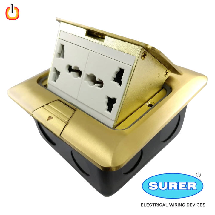 Surer 1017 2 Gang Pop-up Floor Outlet, Square Type (Brass) with Utility ...