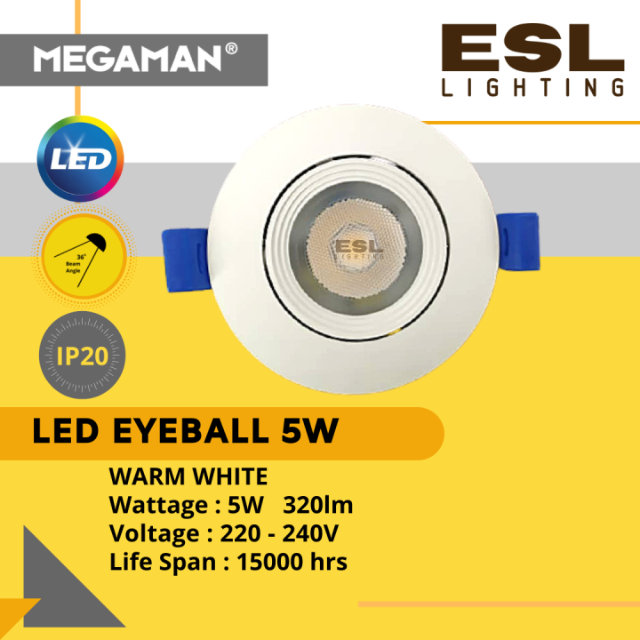 MEGAMAN 5 WATT LED EYEBALL ADJUSTABLE / ESL LIGHTING / WARMWHITE ...