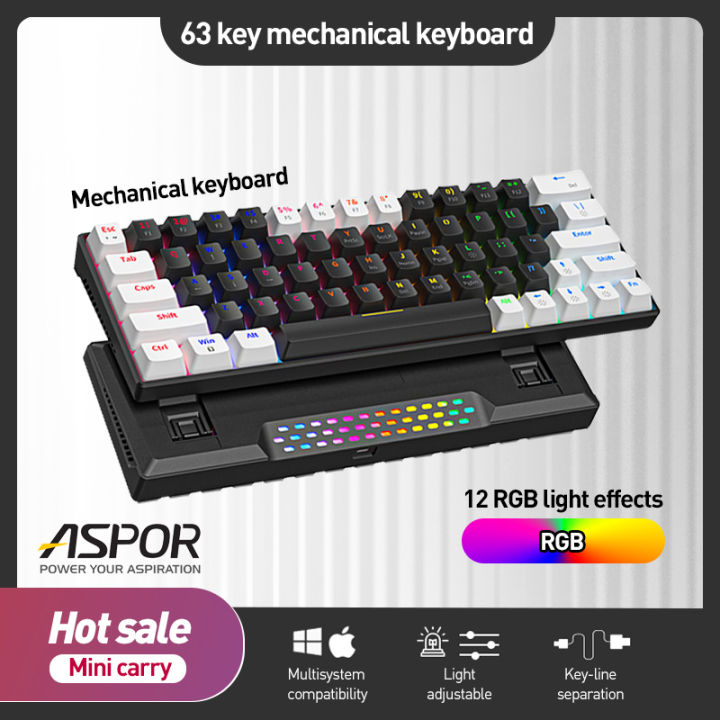ASPOR Mechanical Keyboard 63 Key Wired Gaming Gamer Colorful LED Apply ...
