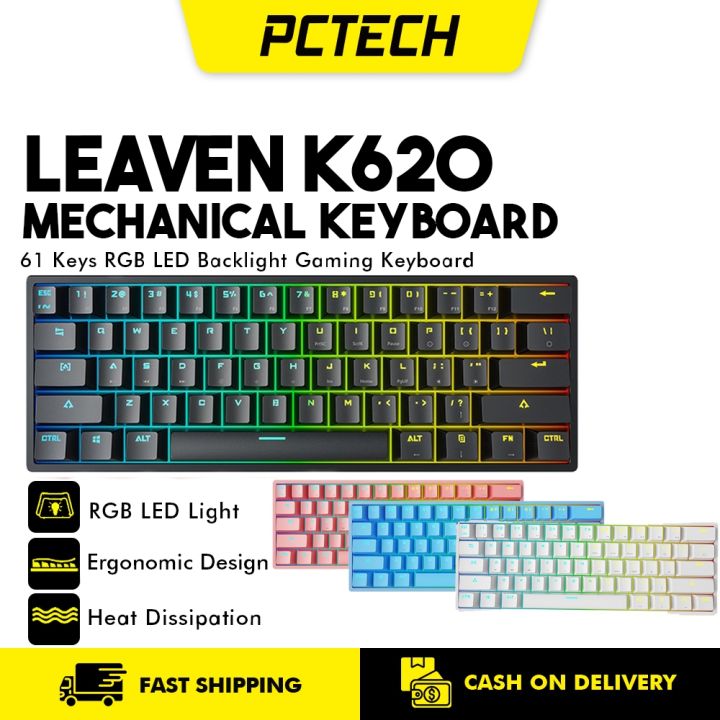 Popcorn K620 Mechanical RGB Keyboard 61Key Removable Wire USB Blue ...