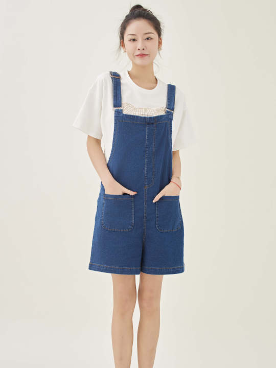 Eyouth 1528 Women's Wide-leg denim overalls big pocket fashion ...