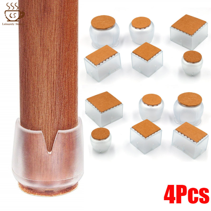 4Pcs Non-slip Silicone Chair Leg Caps Transparent Table Floor Feet ...