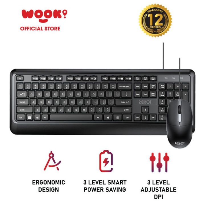ROBOT KM2600 Wired Keyboard and Mouse Combo Set for Computer PC Laptop ...