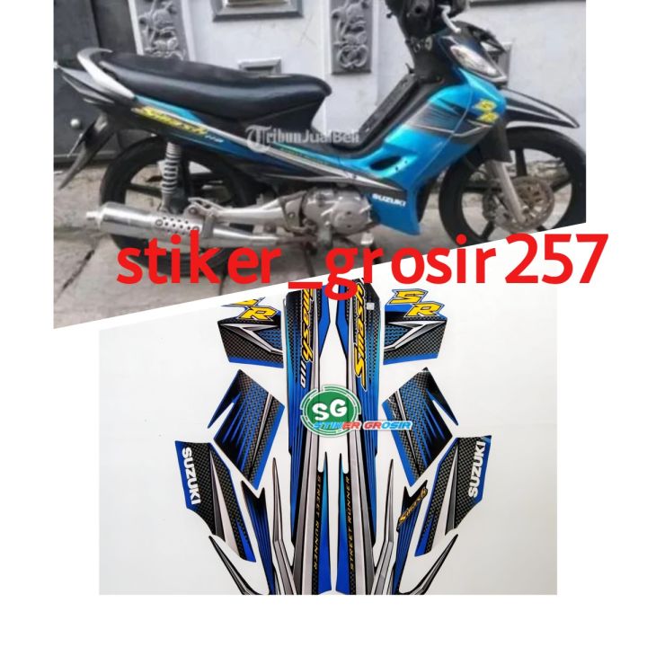 STIKER STRIPING & LIS BODY SUZUKI SMASH SR 2007 2008 HITAM BIRU STANDAR ...
