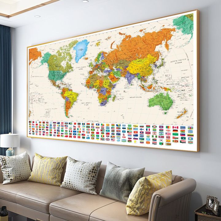 Big Size The World Map Canvas Painting Poster Retro English Map with ...