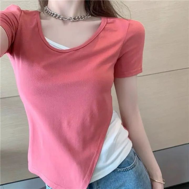 T Shirt Women Korean Style New Design Irregular Plus Size Lady Tees