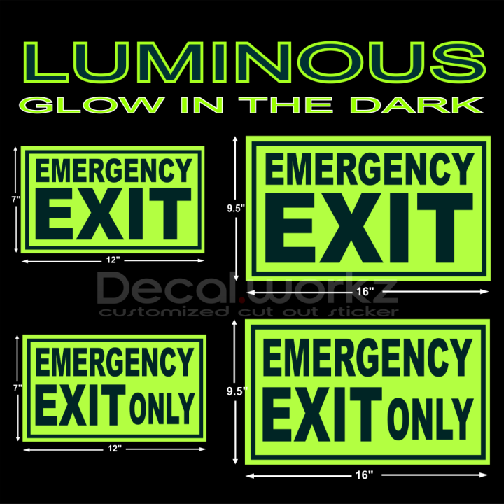 Emergency Exit Only Green Glow in the Dark Cut Out Luminous Sticker in ...