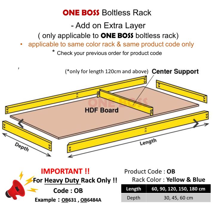 ONE BOSS Boltless Rack Add on Extra Level Yellow Blue Rack Black color ...