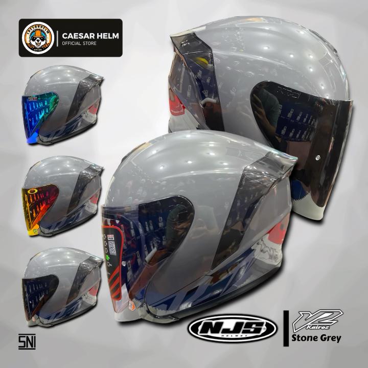 NJS KAIROZ V2 SOLID STONE GREY - PAKET GANTENG - HELM HALF FACE ...
