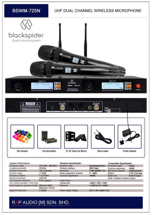 [BLACK SPIDER] BSWM-725N UHF WIRELESS MICROPHONE | Lazada