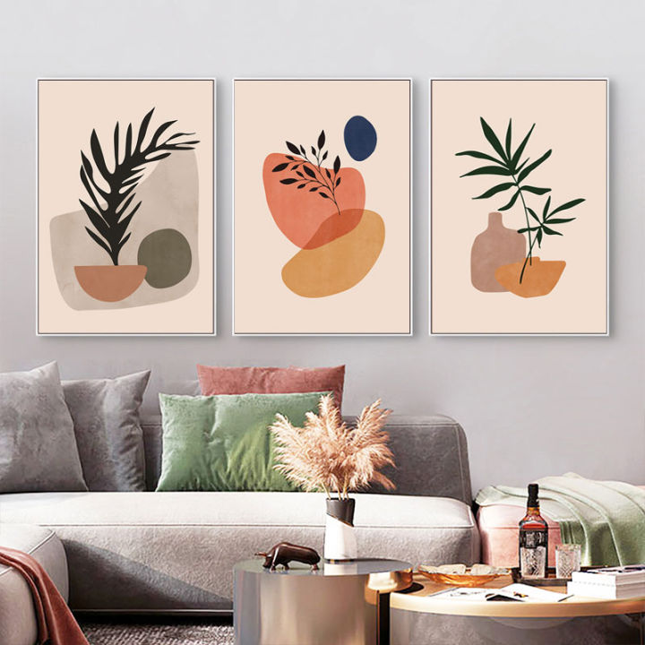 Boho Poster Abstract Geometric Plants leaves Wall Decor Minimalist ...
