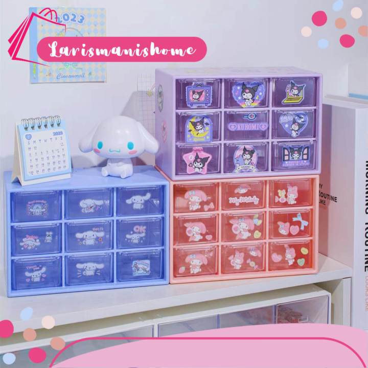 RK2162 Kotak Laci 9 sekat SANRIO FREE STICKER Box Laci Aksesoris Mini ...