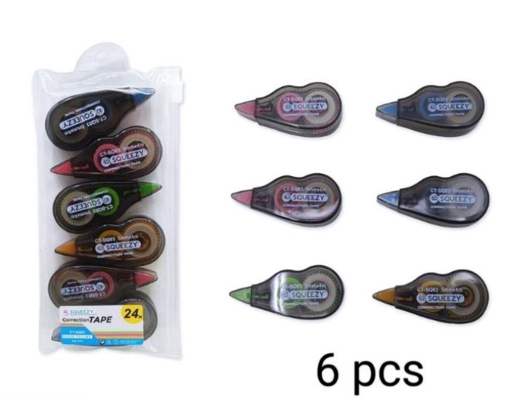 TIPEX KERTAS SQUEEZY 1 SET ISI 6 PCS / CORRECTION TAPE MURAH 24 METER ...
