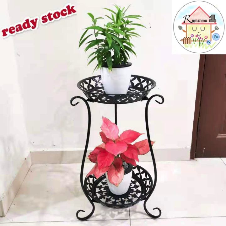 2 Tier Metal Pot Stand/Garden Iron Pot Stand/Rak Bunga Bertingkat ...