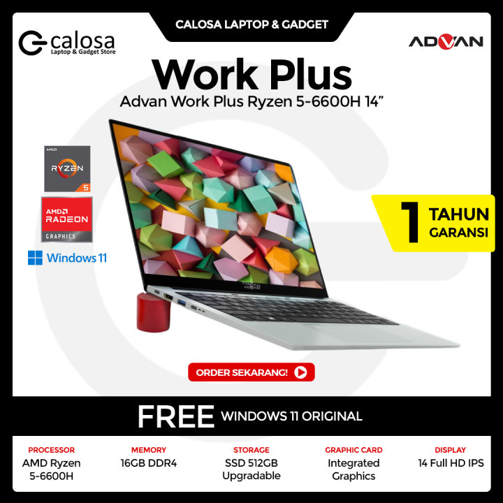 Advan Work Plus Ryzen 5 6600H RAM 16GB 512GB 14" Full HD IPS Windows 11 ...