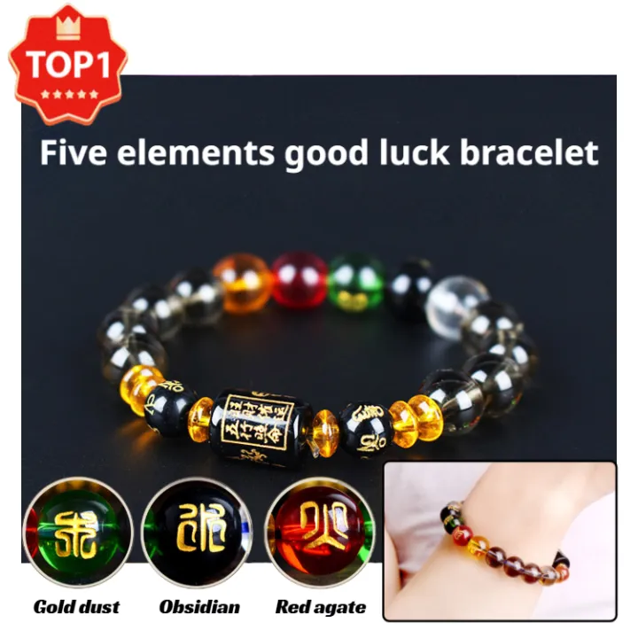 Bracelet with five elements beads for good luck, wealth, peace and auspiciousness crystals ...