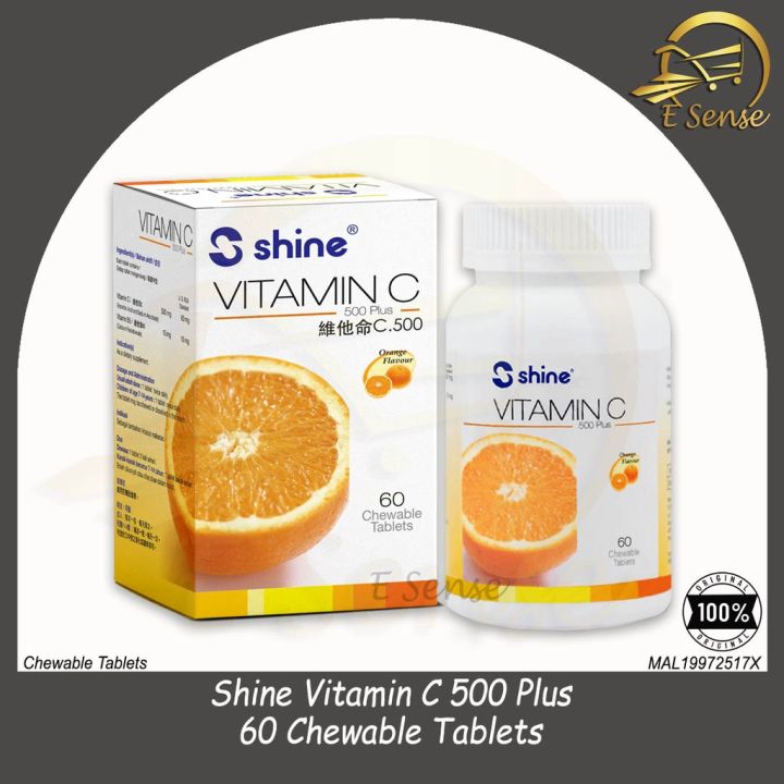 [E SENSE] Shine Vitamin C 500 Plus 60s Chewable Tablets Orange Flavour ...