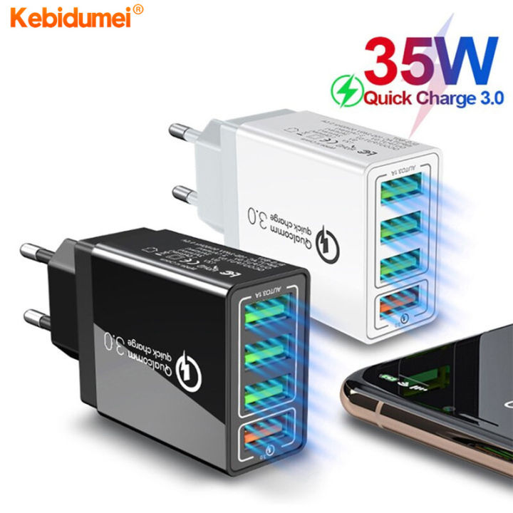 Kebidumei ปลั๊กแบบยุโรป/สหรัฐ4เครื่องชาร์จพอร์ต USB 3.1A หลายพอร์ตที่ชาร์จโทรศัพท์มือถือพกพา ...