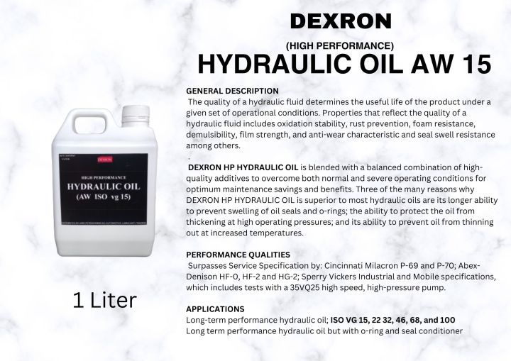DEXRON HIGH PERFORMANCE HYDRAULIC OIL ISO VG 15, 22, 32, 46, 68, and 100 1 LITER | Lazada PH
