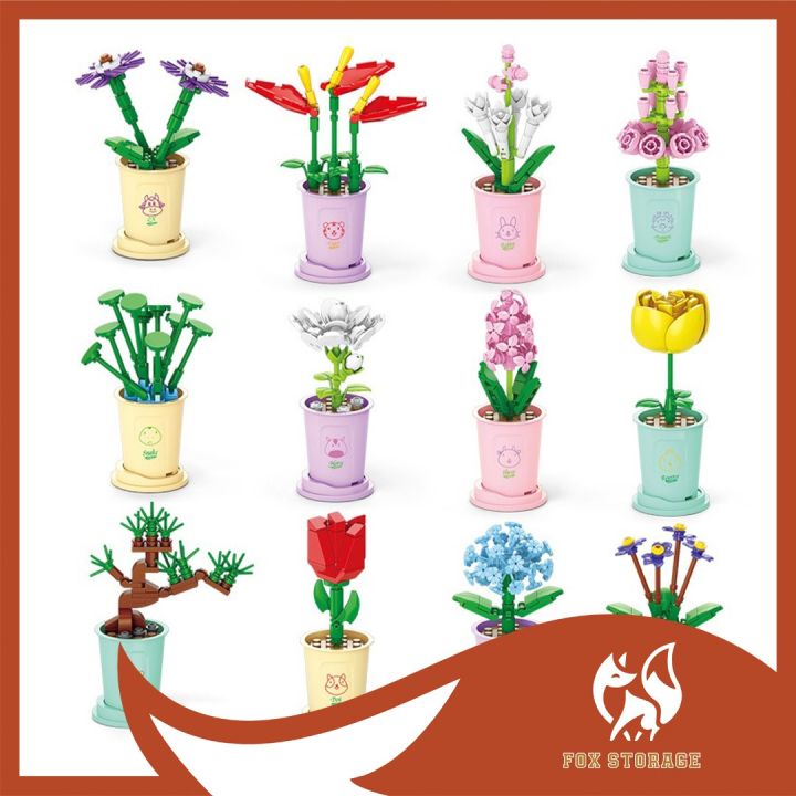 DIY Flower Building Blocks Flower Potted Building Block Ladies Creative ...
