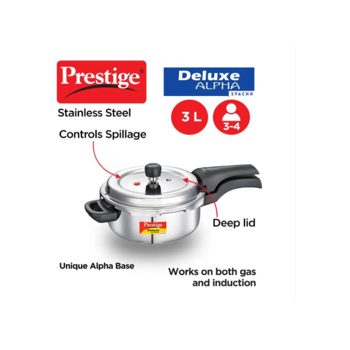 PRESTIGE STAINLESS STEEL DELUXE ALPHA SVACHH 3L PRESSURE COOKER ...