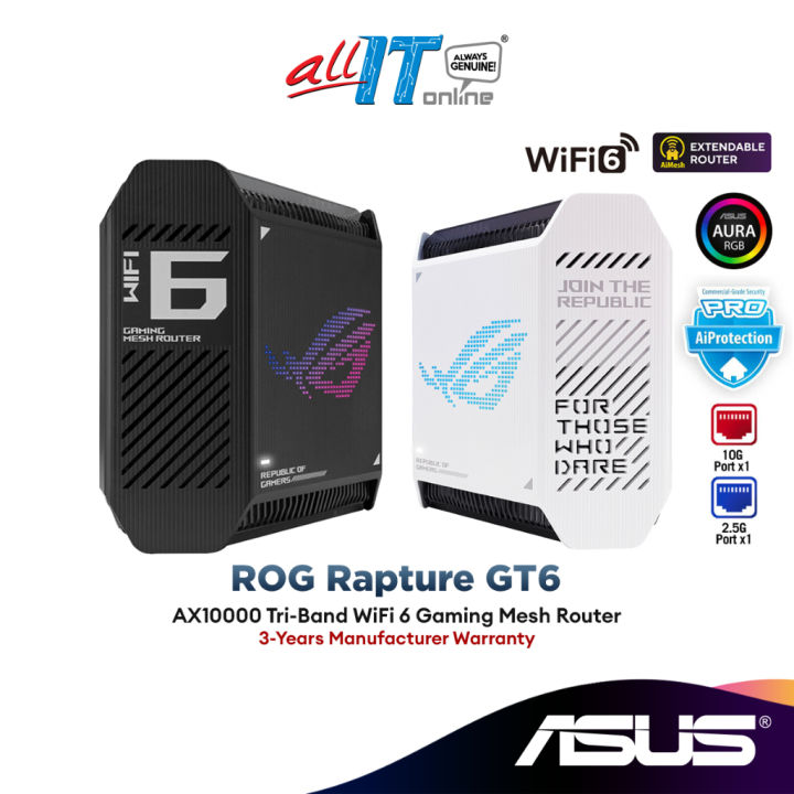 ASUS ROG Rapture GT6 AX10000 Tri-Band WiFi 6 RGB Gaming Mesh System ...