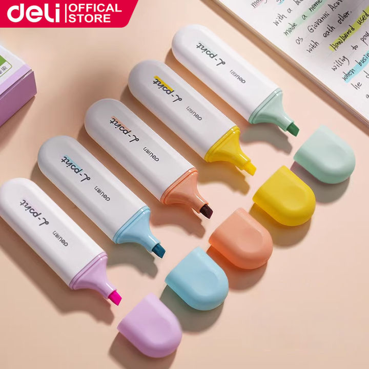 Deli Highlighter pen 7 Colors anti-blooming flat rod highlighter ...