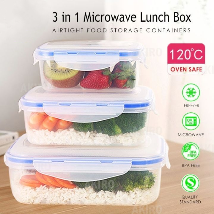 Stackable Microwave 3 Piece Airtight Food Container Box Set With Lock ...