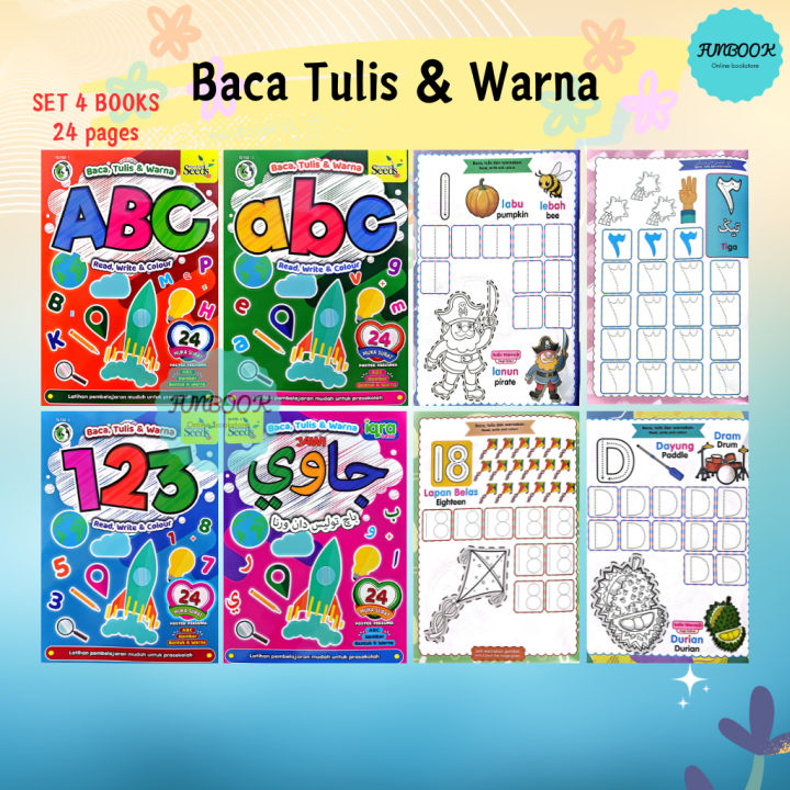 [FUNBOOK] SET 4 Buku Baca Tulis Warna Nombor Jawi abc 24pages Latihan ...