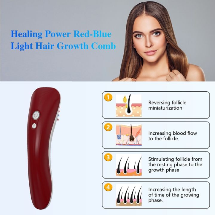 Laser Hair Growth Comb 650nm 18 Diodes Vibration Massager Comb Anti ...