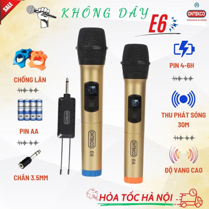 bộ micro không dây karaoke ontekco e6 vàng,mu23 xanh chính hãng hút âm ...