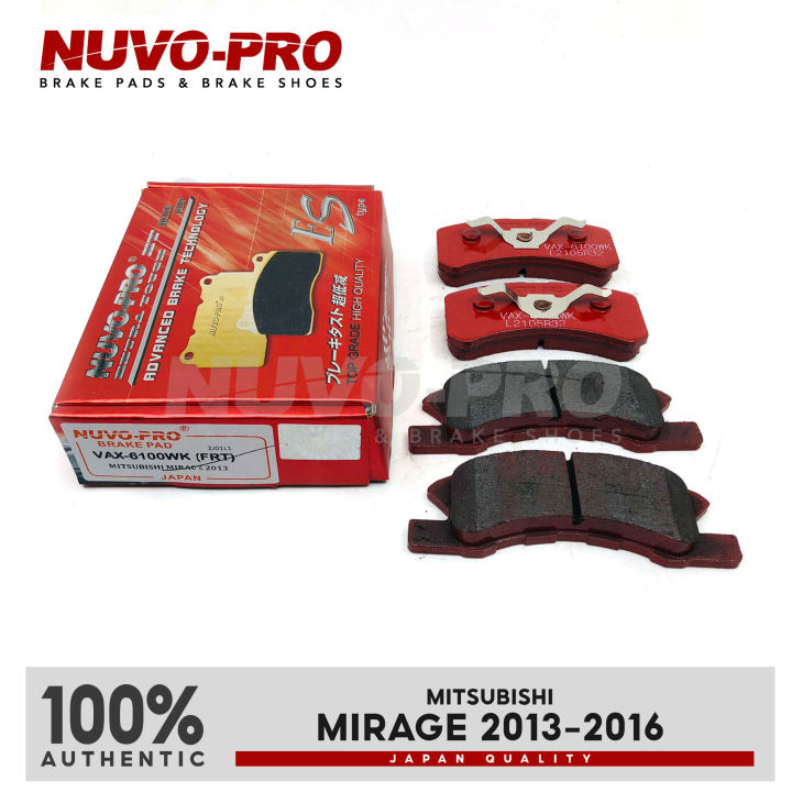 Nuvo-Pro Brake Pad Front Mitsubishi Mirage 2013-2022 VAX-6100WK SET ...