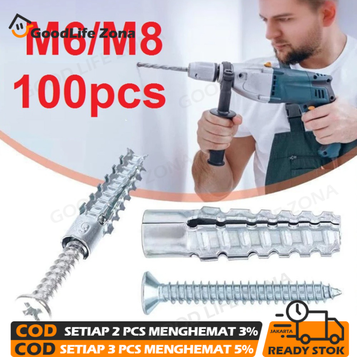 100set M6x30/M8*32 Angkur Baut Tembok Sekrup Wall Anchor Tembok Sekrup ...
