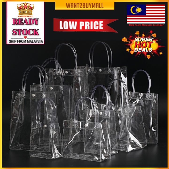 🇲🇾 Clear Transparent PVC Gift Tote Packaging Bag Button Hand Loop ...