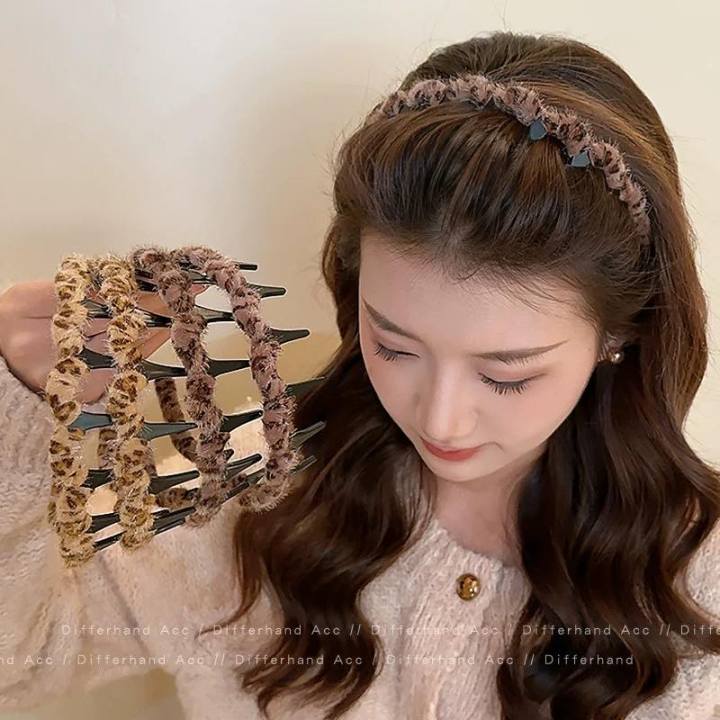 High-End Feel Plush Leopard Print Headband Female Autumn Broken Hair ...