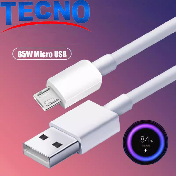 100% Original Fast Charging Tecno Tecno Charger 65W Micro USB Data Line ...