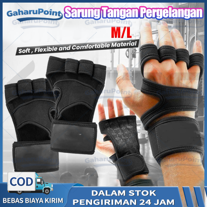 Gym Fitness Angkat Besi Setengah Jari Sarung Tangan Anti Selip Dengan ...
