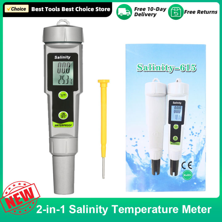 2-In-1เครื่องวัดอุณหภูมิความเค็ม Salinometer ปากกาทดสอบความเค็มกันน้ำ Salinograph 0 ~ 199.9ppt ...