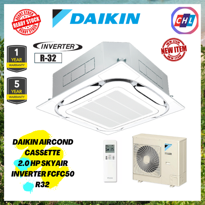DAIKIN (AUTHORISED DEALER) AIRCOND CEILING CASSETTE 2.0HP R32 SKYAIR INVERTER FCFC50A-DAIKIN ...