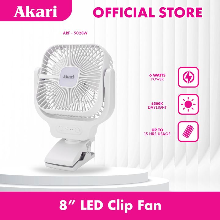 Akari 8" Rechargeable Clip Fan with Led Night Light (Arf-5028W) | Lazada PH