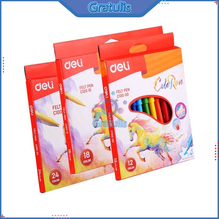 SEPIDOL FELT PEN DELI EC100 12 18 24 WARNA / SPIDOL WATERCOLOR TIDAK ...