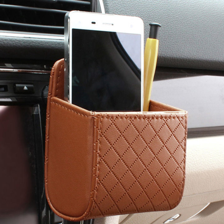 Auto Vent Outlet Trash Box PU Leather Car Mobile Phone Holder Storage ...