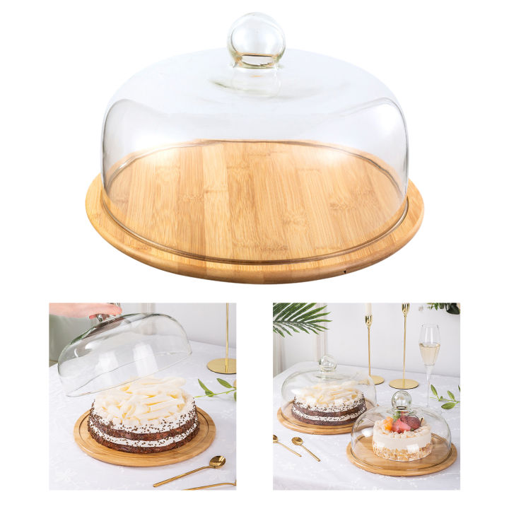 Delicacy Kitchen Glass Cover Serving Tray Dome Wooden Cake Stand Bread ...