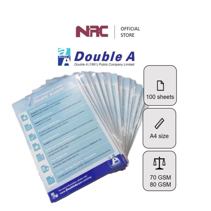 DOUBLE A Paper Trial Pack | A4 size | 100 Sheets | 70 GSM & 80 GSM | Lazada