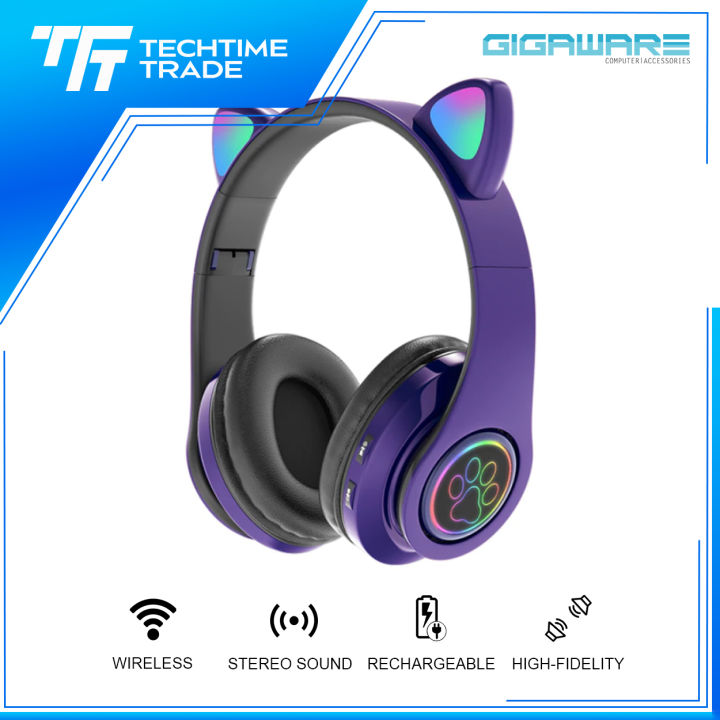 Gigaware Cat Ear LX-B39B Gaming Headphone Wireless Bluetooth Headset ...