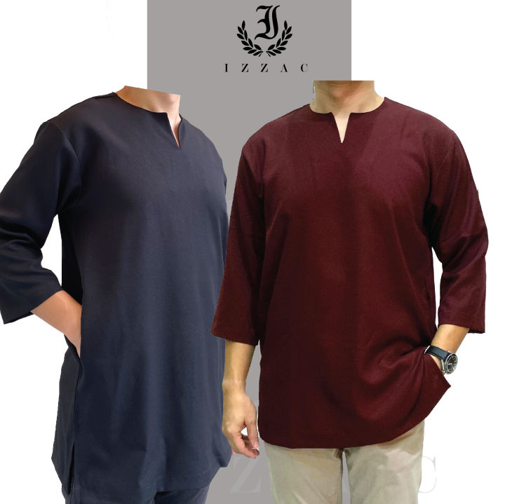 3/4 Sleeve Men 2.0 Baju Kurta with Side Pocket - No Ironing Needed ...